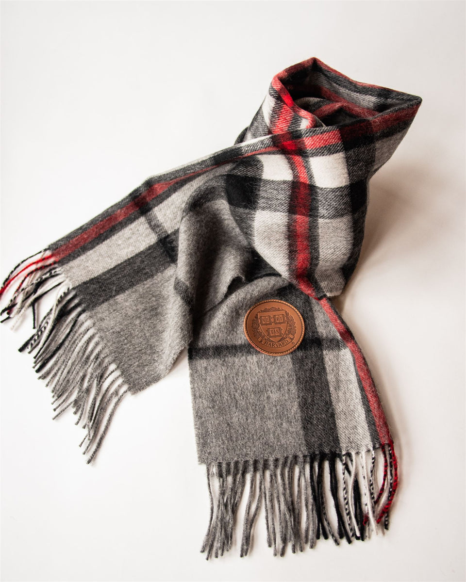 Harvard University Scottish Wide Thomson Grey/Crimson Lambswool Scarf ...