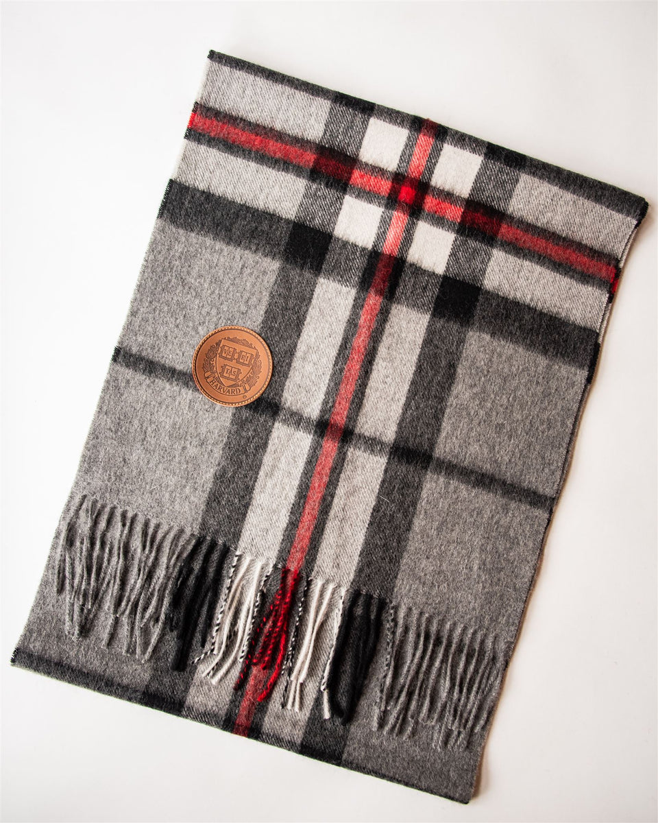Harvard University Scottish Wide Thomson Grey/Crimson Lambswool Scarf ...