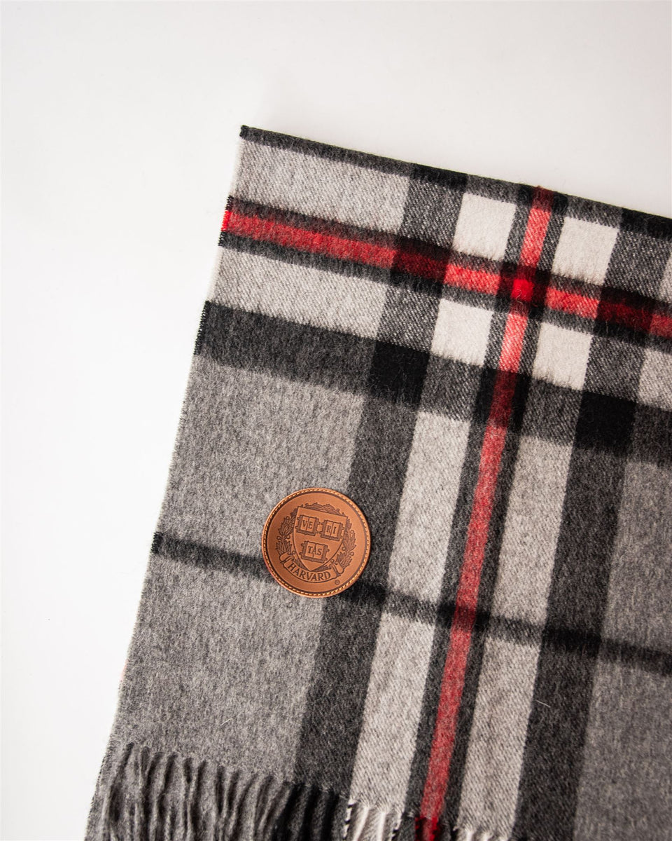 Harvard University Scottish Wide Thomson Grey/Crimson Lambswool Scarf ...