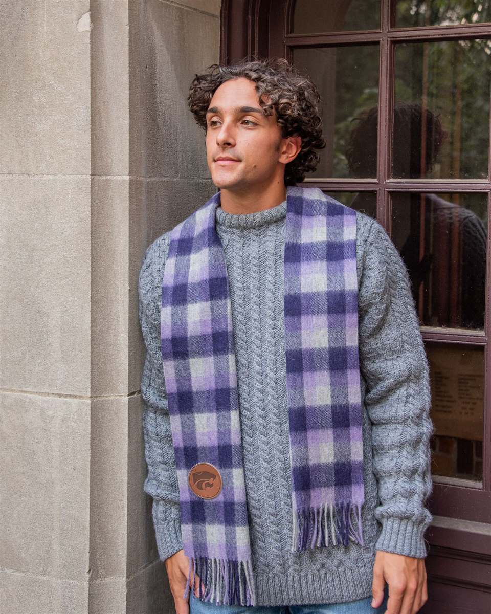 Kansas State University Edinburgh Purple/Oyster Chequer Lambswool Scar ...