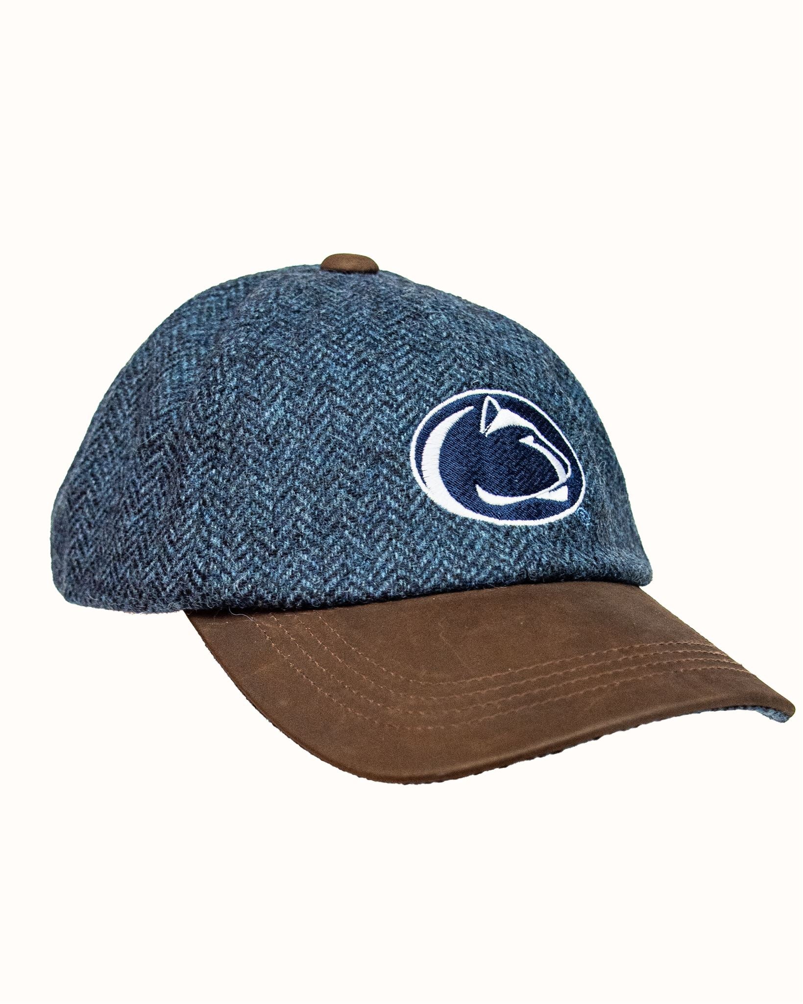 Penn State University Blue Herringbone Wool Baseball Cap with Leather ...