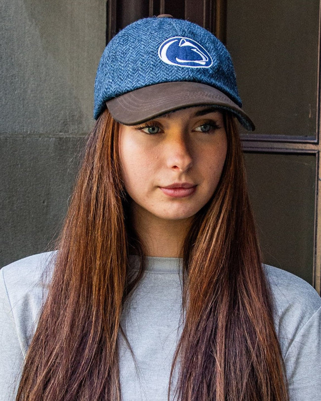 Penn State University Blue Herringbone Wool Baseball Cap with Leather ...