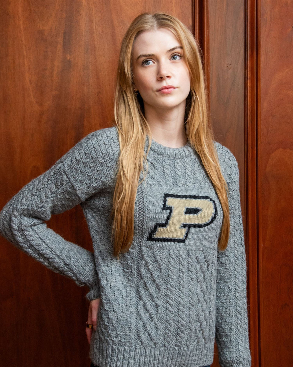 Purdue University Women’s British Wool Cable-Knit Sweater | Collegiate ...