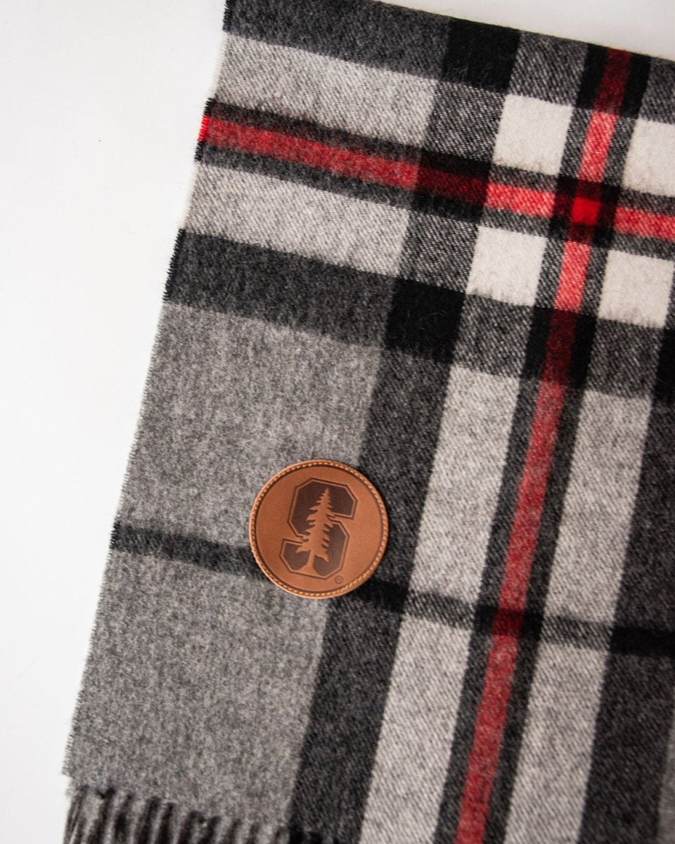 Stanford University Scottish Wide Thomson Grey/Red Lambswool Scarf ...