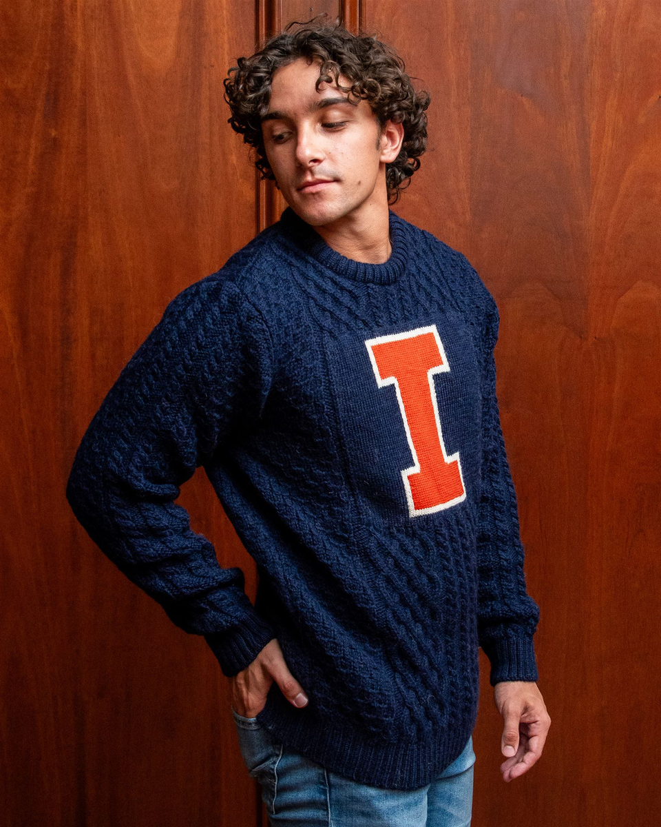 University of Illinois Men’s Navy British Wool Crew-Neck Sweater ...